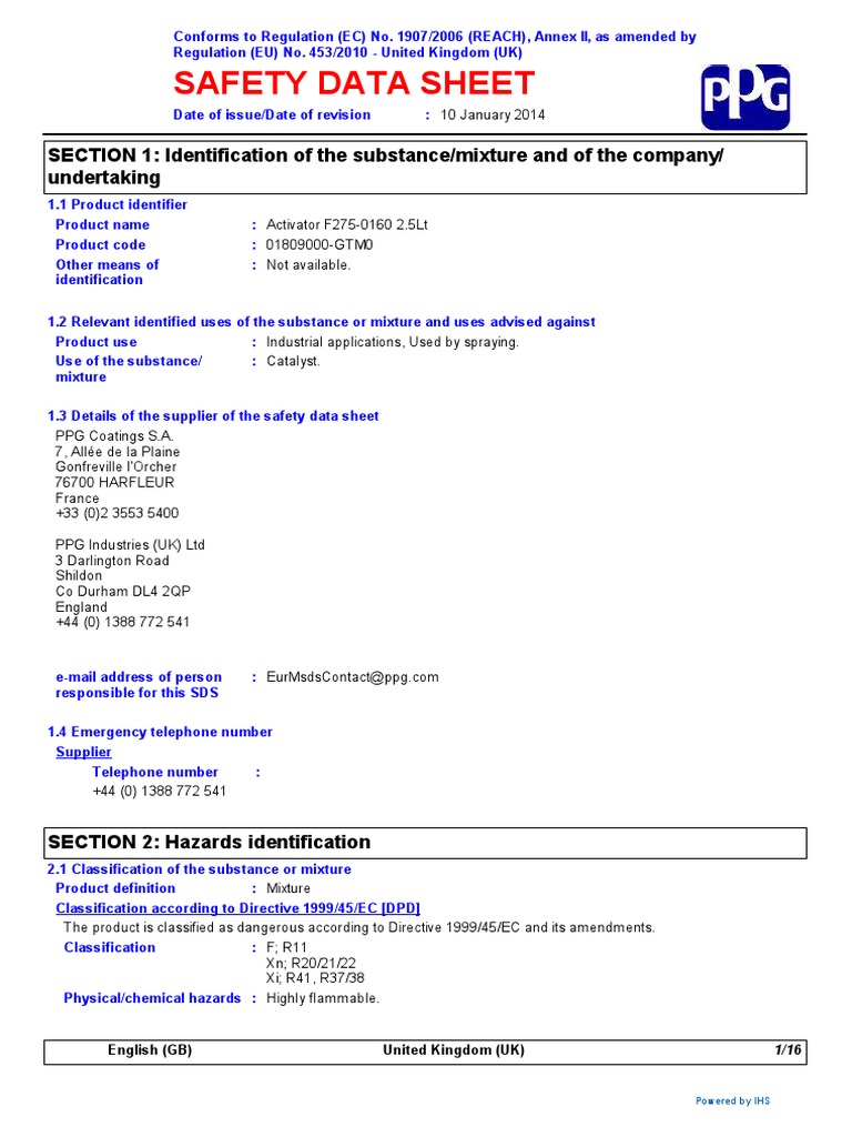 Safety Data Sheet: SECTION 1: Identification of The Substance/mixture ...