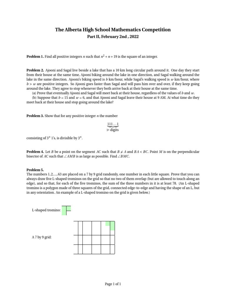 2021-2022-PART II Alberta High School Math Competition | PDF