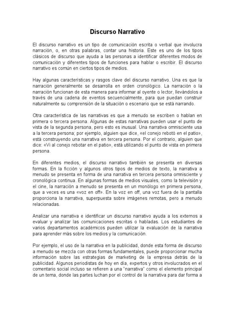 Discurso Narrativo | PDF | Narración | Narrativa