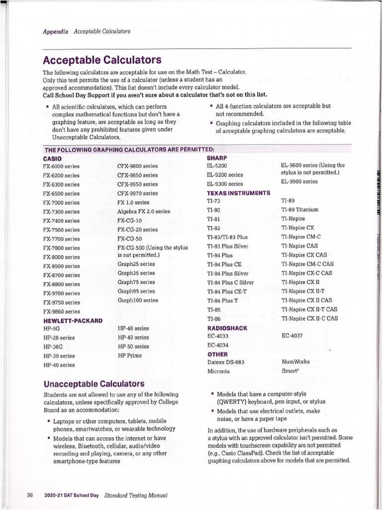 SAT Approved Calculators | PDF