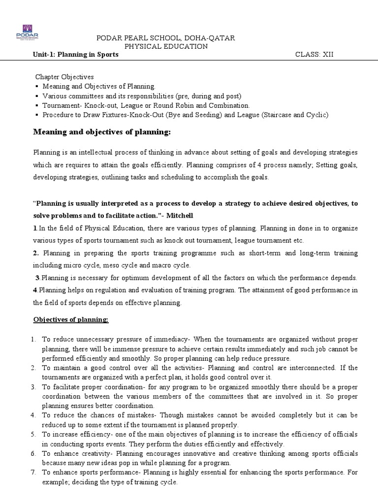 Planning in Sports | PDF | Tournament | Sports