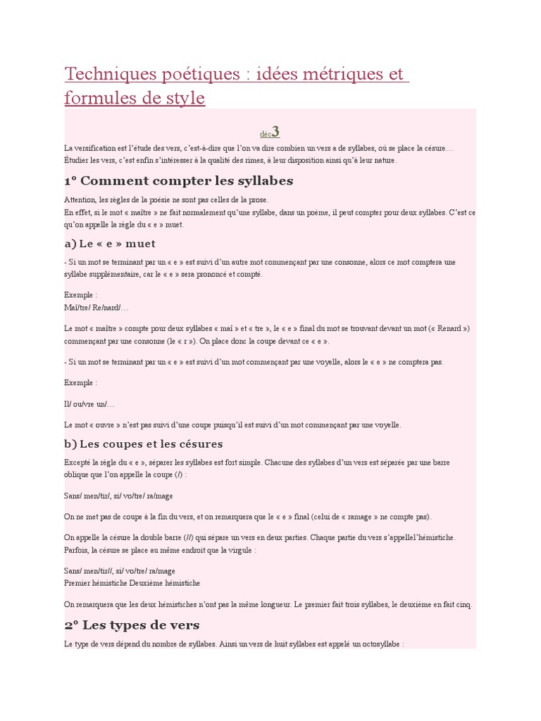 Techniques Poétiques | PDF | Rime dans la poésie | Syllabe
