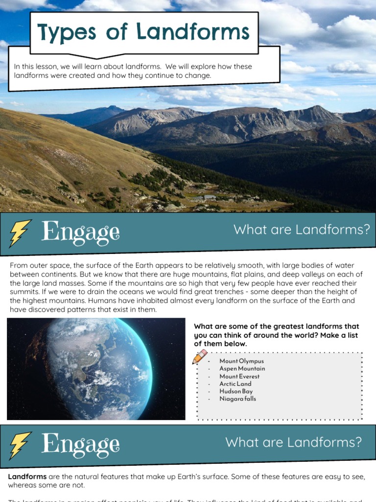 Types of Landforms | PDF | Mountains | Volcano
