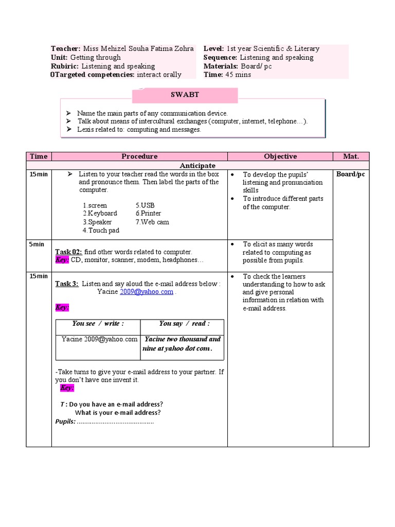 Getting Through Lesson Plan | PDF | Linguistics | Human Communication
