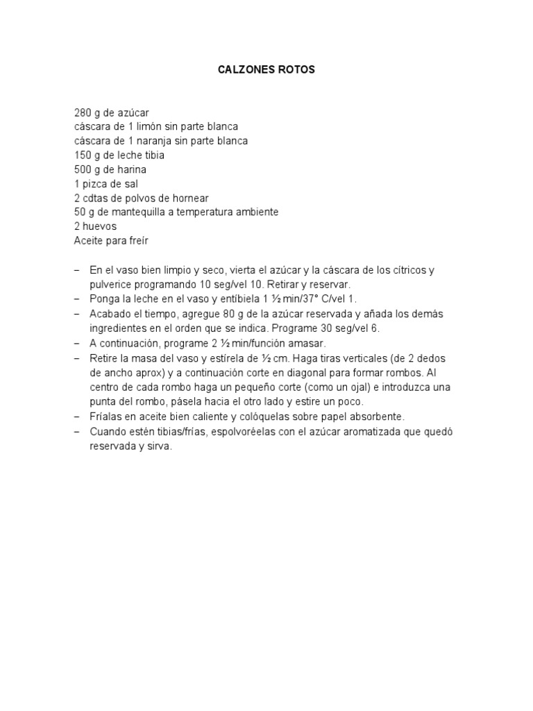 Receta de Calzones Rotos Caseros | PDF | Salud y bienestar