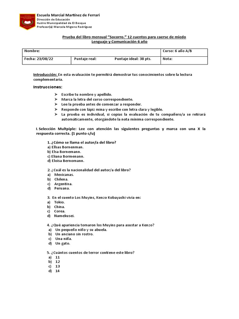 Prueba Del Libro Mensual Socorro Pdf