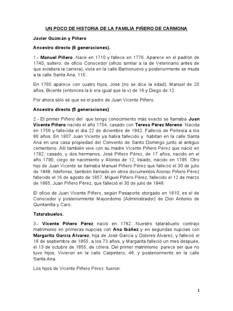 Historia de la Familia Piñero en Carmona | PDF