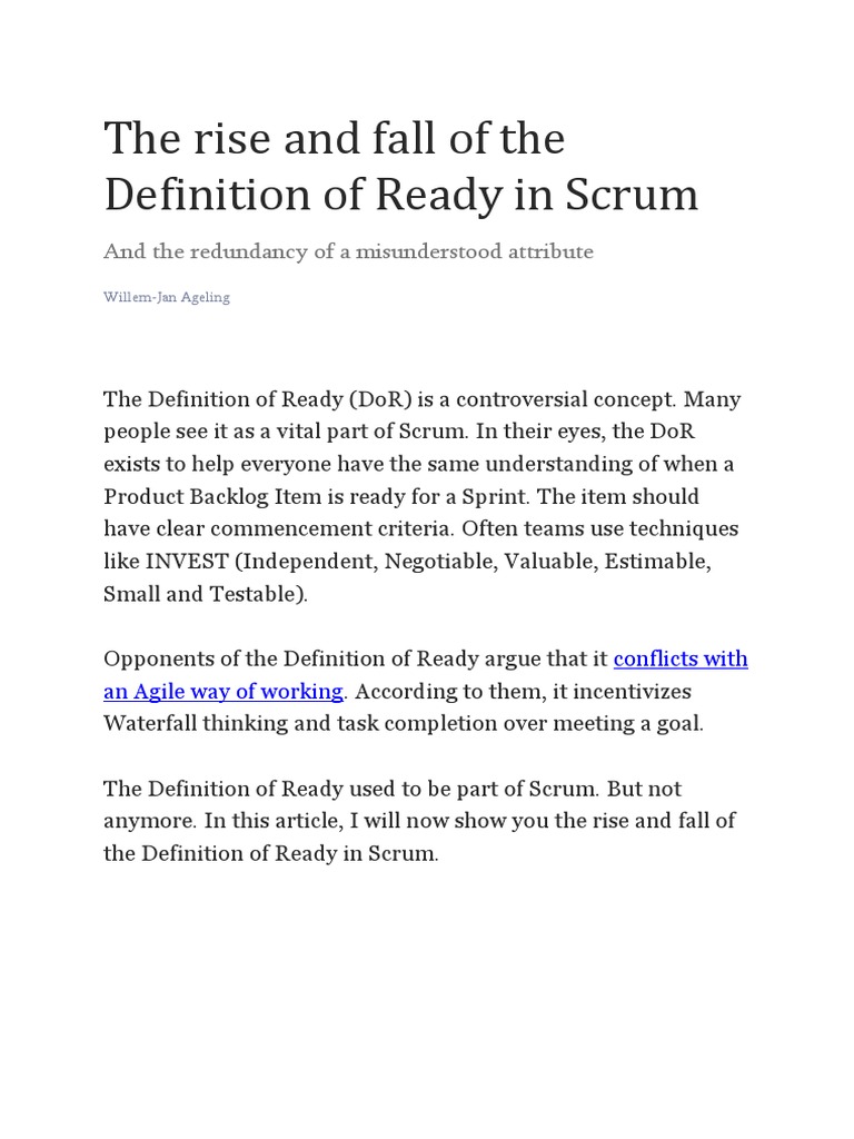 The Rise and Fall of The Definition of Ready in Scrum | PDF