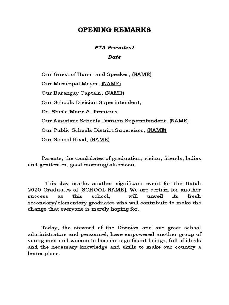 PTA President's Graduation Message | PDF