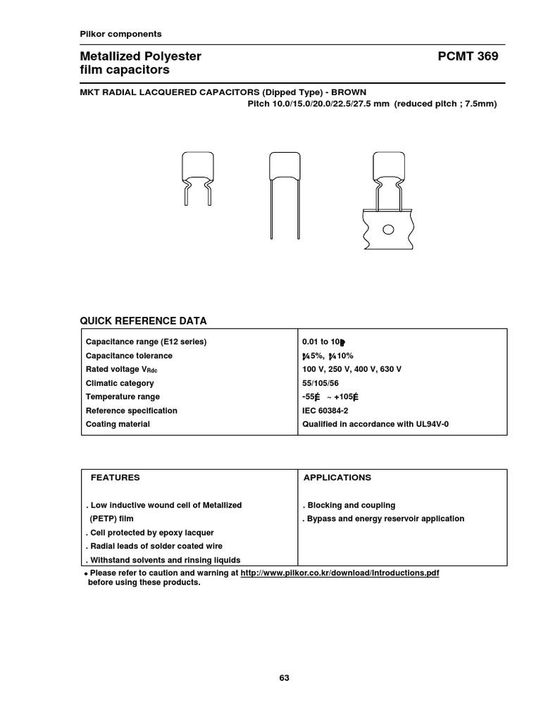 Metallized Polyester PCMT 369 Film Capacitors | PDF | Capacitor ...