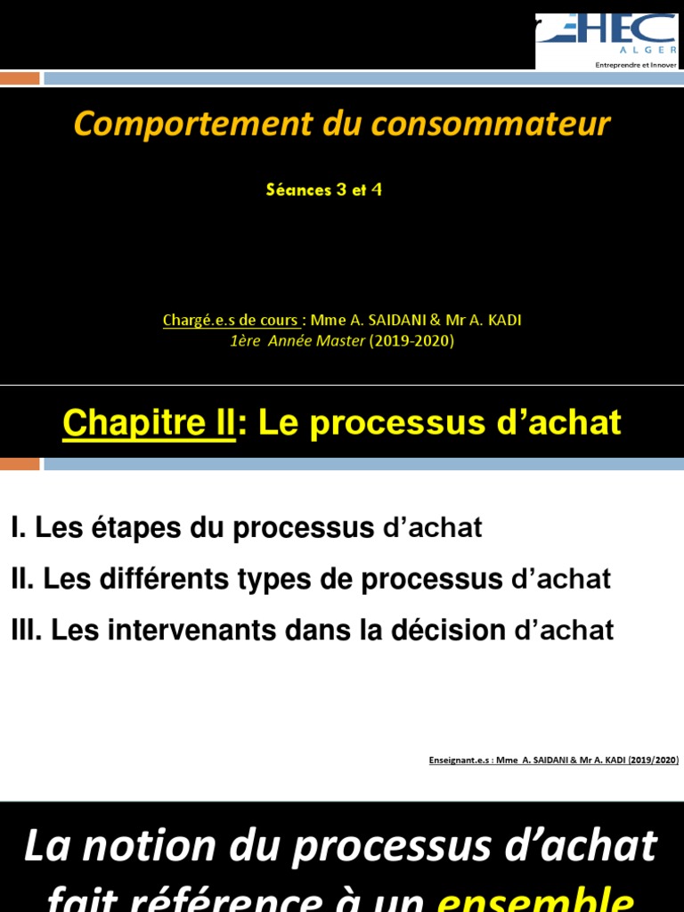 Chapitre 1 Le Processus D'achat (Séances 3 Et 4) | PDF | Consommateurs ...