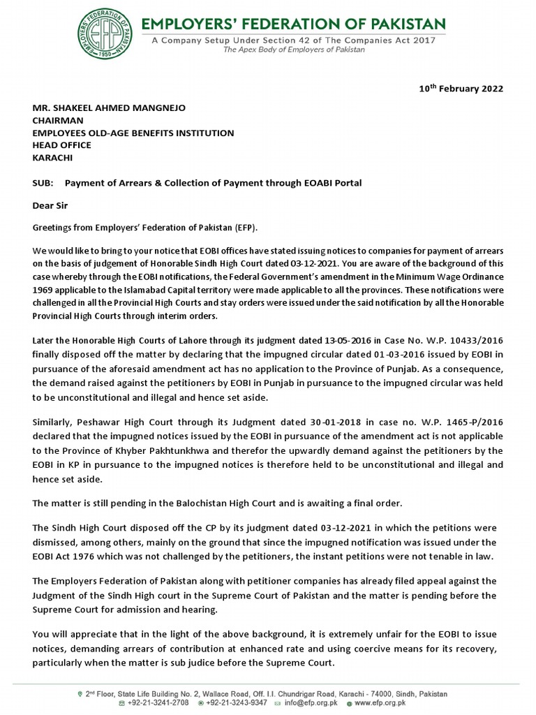 Request to Withdraw EOBI Portal Limitations in Punjab and KP and Avoid ...