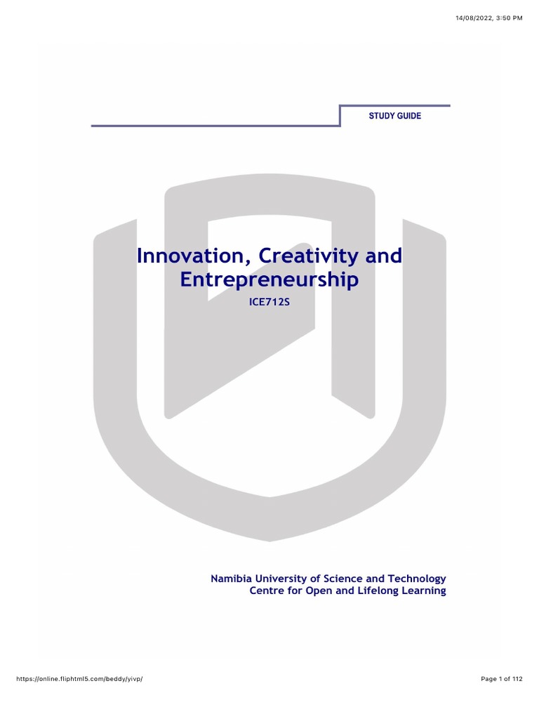 Innovation, Creativity and Entrepreneurship - ICE712S | PDF | Innovation