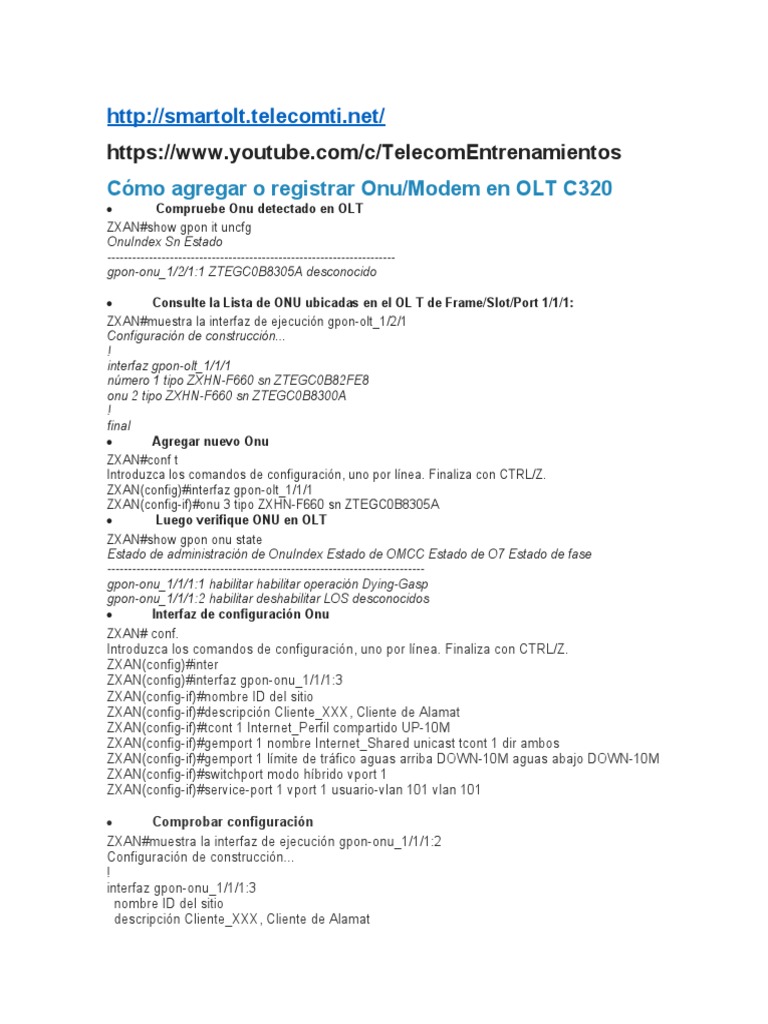 Cómo Agregar o Registrar Onu/Modem en OLT C320 | PDF | Ingeniería Informática | Red de computadoras