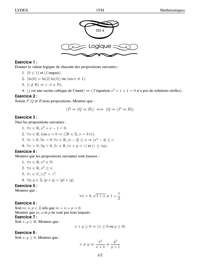 TD - Logique | PDF | Mathématiques | Objets mathématiques