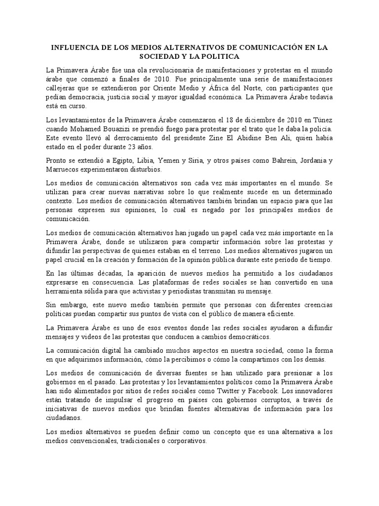 Ensayo Primavera Arabe | PDF | Primavera árabe