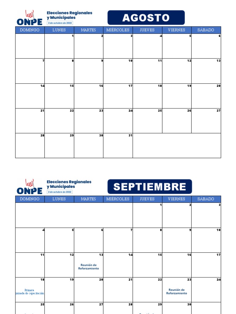 Calendario y Cuadro de Metas | PDF