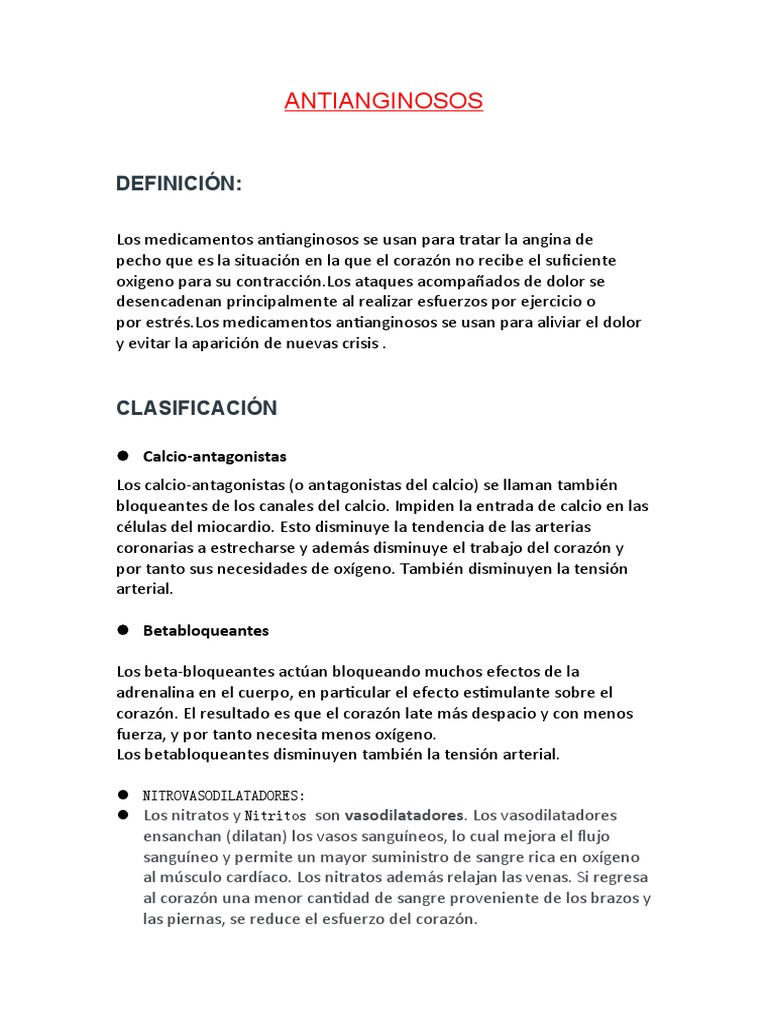 Tratamientos farmacológicos para la angina de pecho | PDF | Infarto de ...