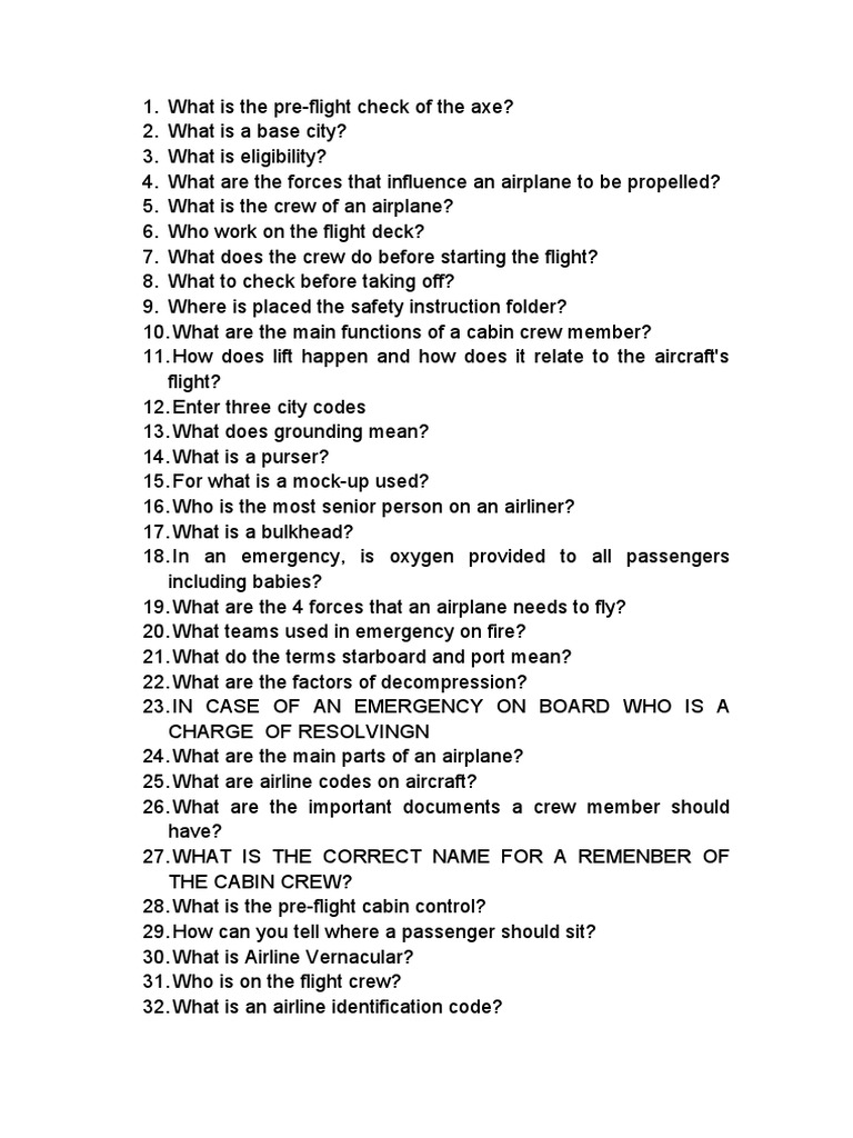 Cuestionario | PDF | Flight Attendant | Aviation