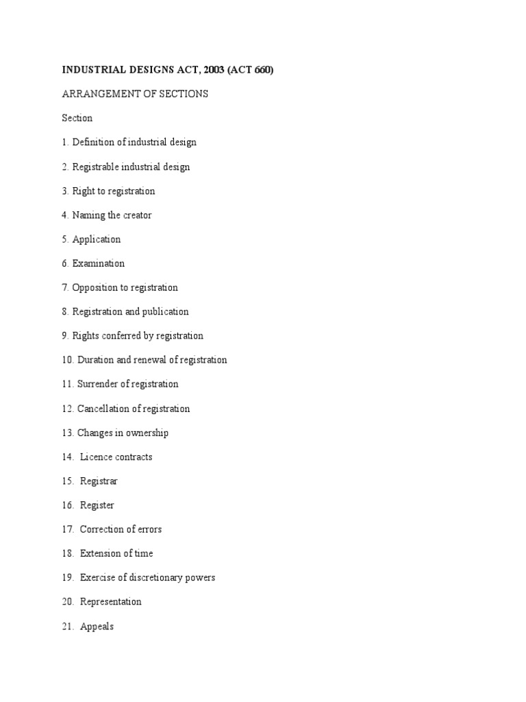 Industrial Designs Act 2003 Overview | PDF | Patent Application ...