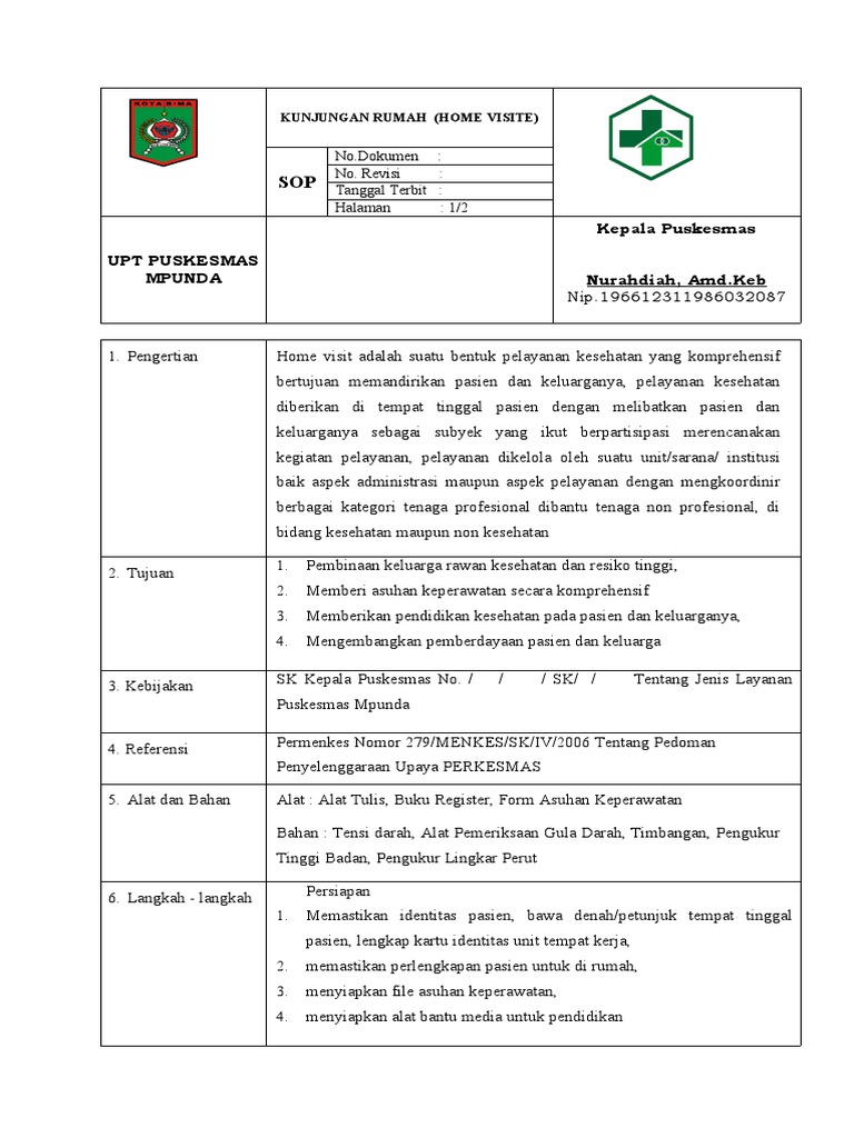 Sop Kunjungan Rumah Home Visite | PDF