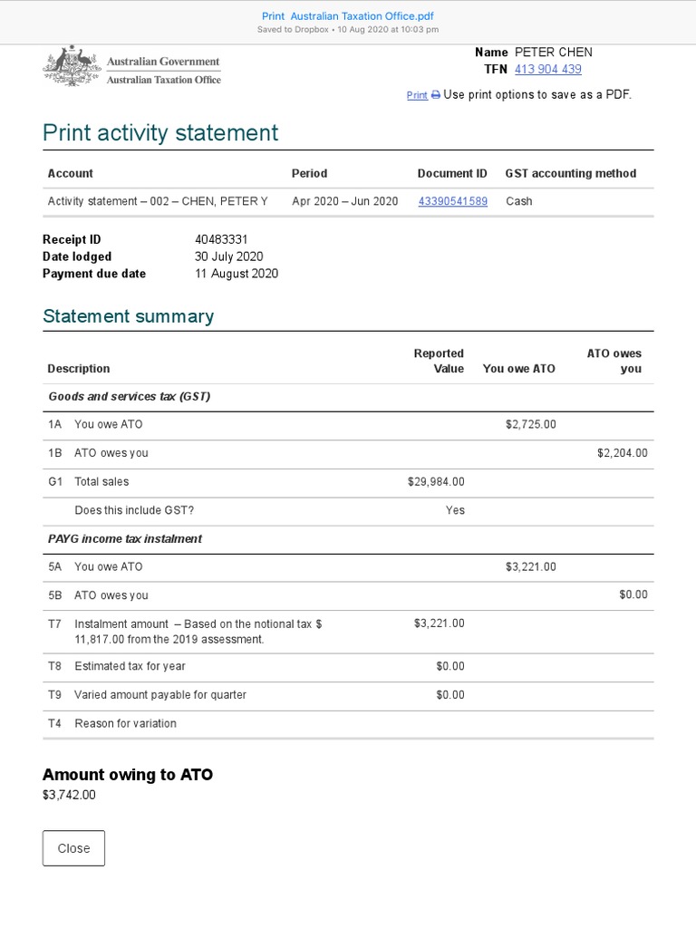 Activity Statement Apr 2020 - Jun 2020 | PDF
