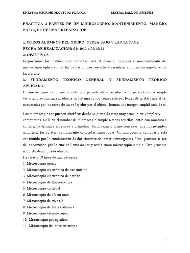 Practica 2 Partes de Un Microscopio | PDF | Óptica | Equipo