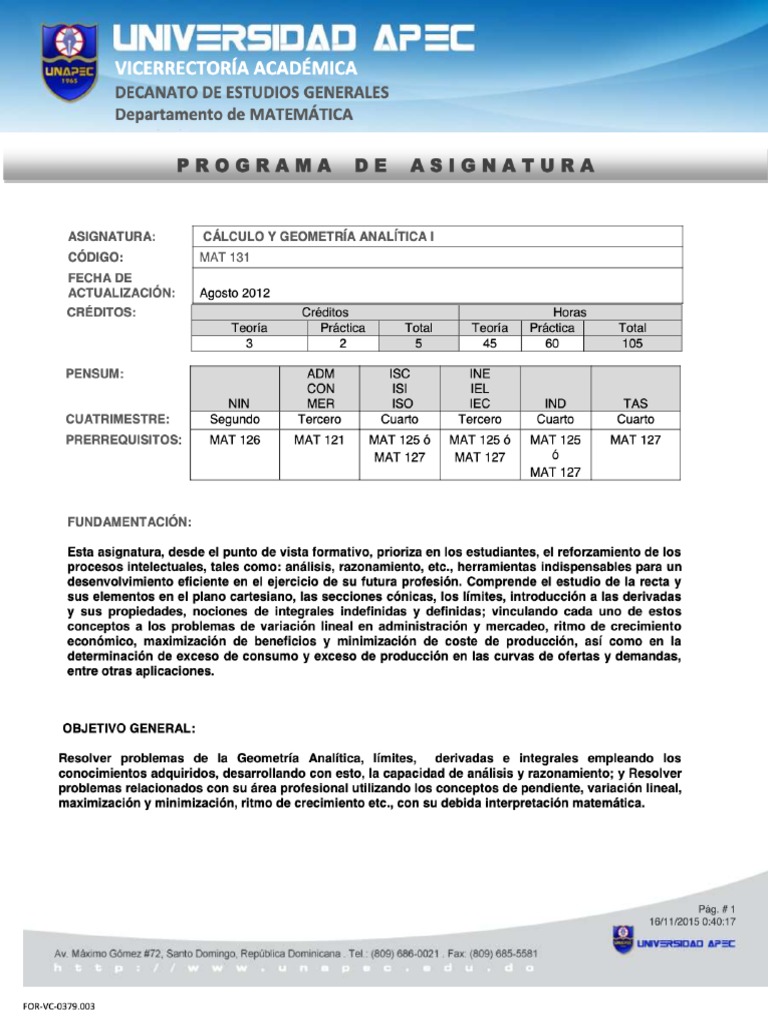 Programa de Mat 131 | PDF