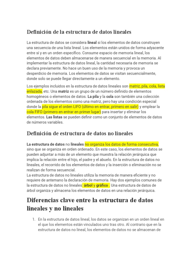 1.1 Definición de La Estructura de Datos Lineales | PDF