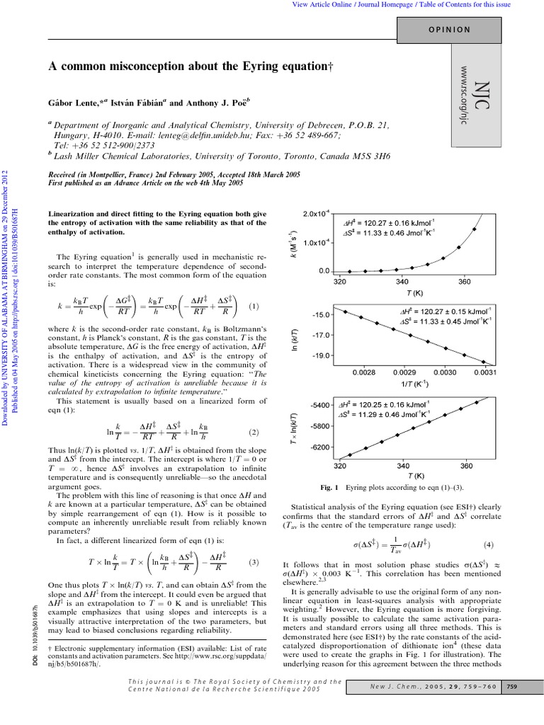 A Common Misconception About The Eyring Equation Lente | PDF | Reaction ...