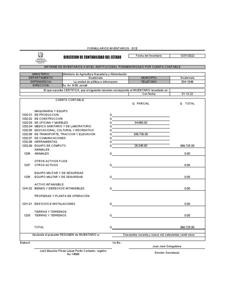 Formulario Inventario de Cuentas 2022 | PDF
