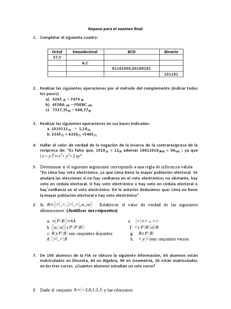Repaso para El Examen Final | PDF