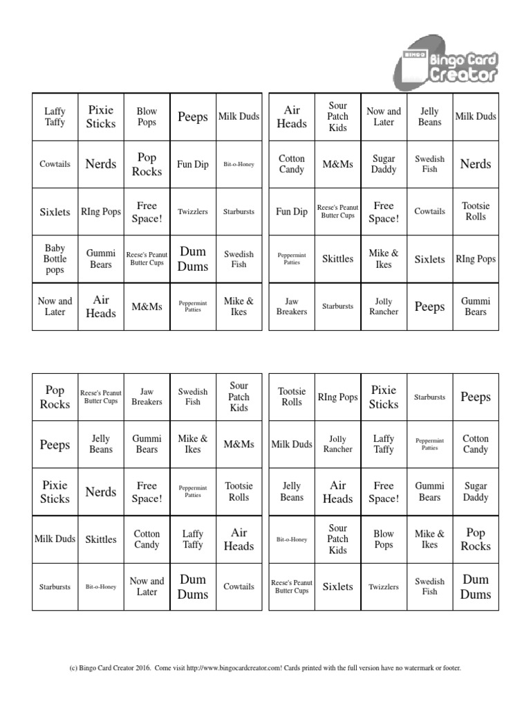 Candy Bingo | PDF | Candy | Foods