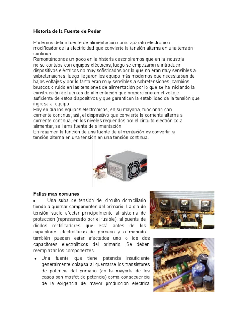 Historia y Tipos de Fuentes de Poder | PDF | Fuente de alimentación ...