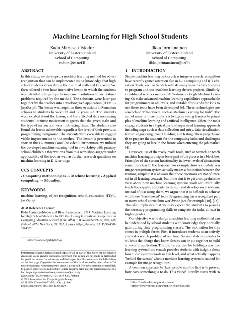 Machine Learning For High School Students Download Free Pdf Machine