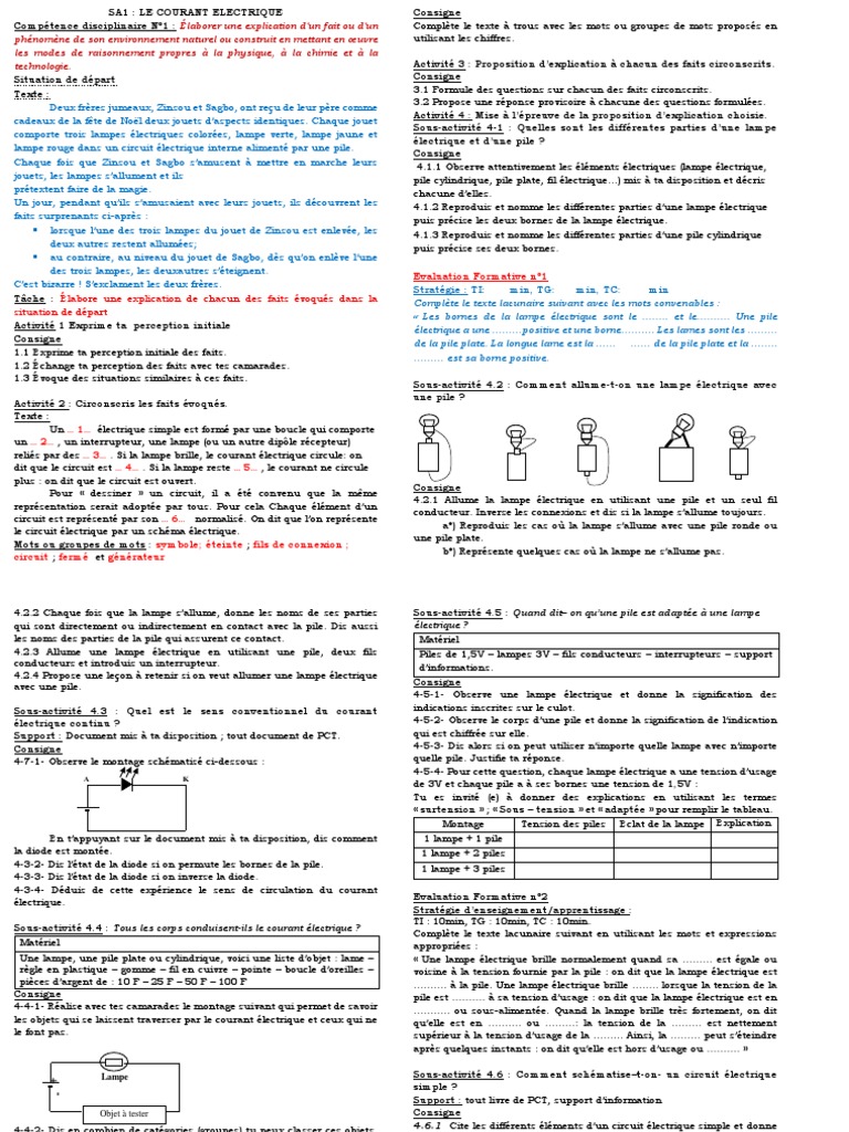 Fiche Élève SA1 6ème | PDF