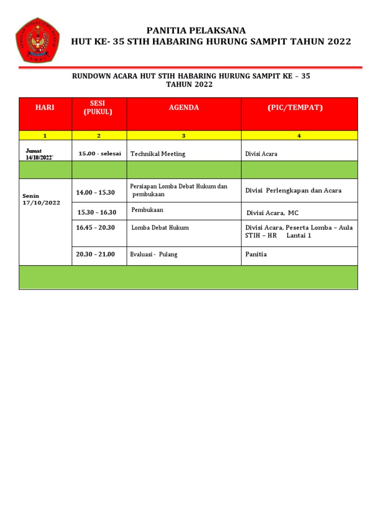 Rundown Acara Hut Stih 35 | PDF