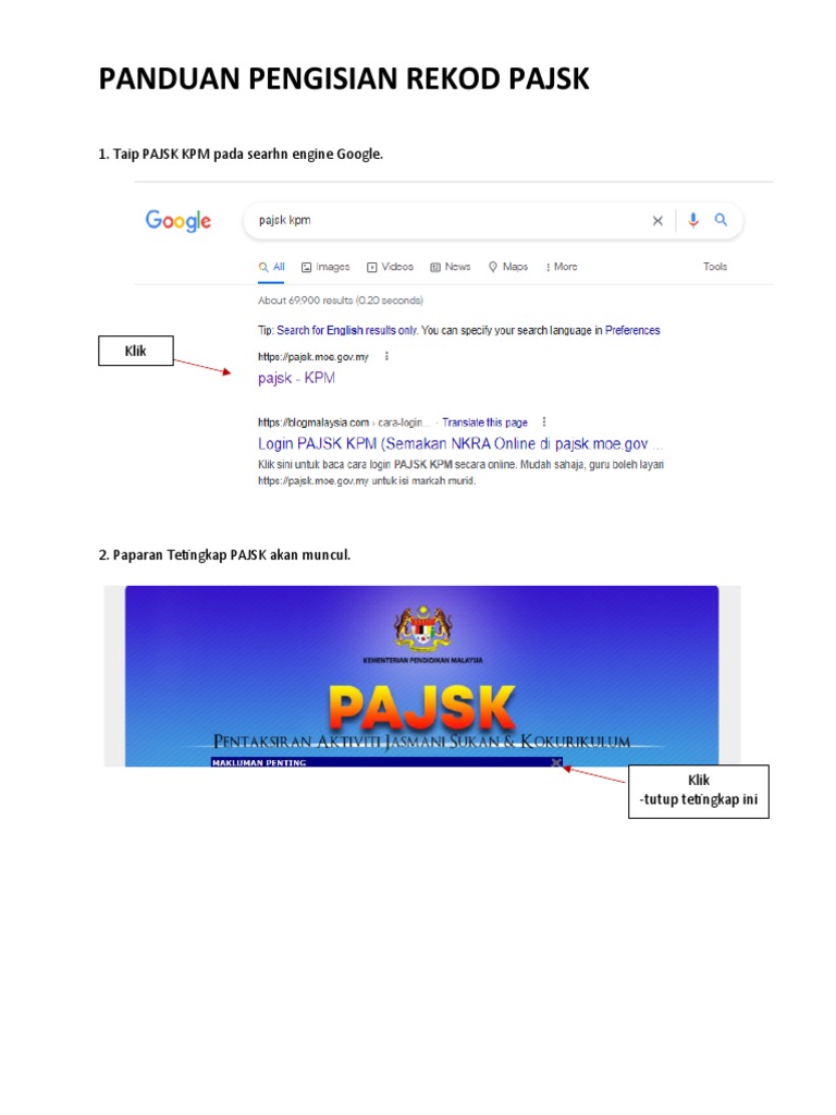 Panduan Pengisian Rekod PAJSK | PDF