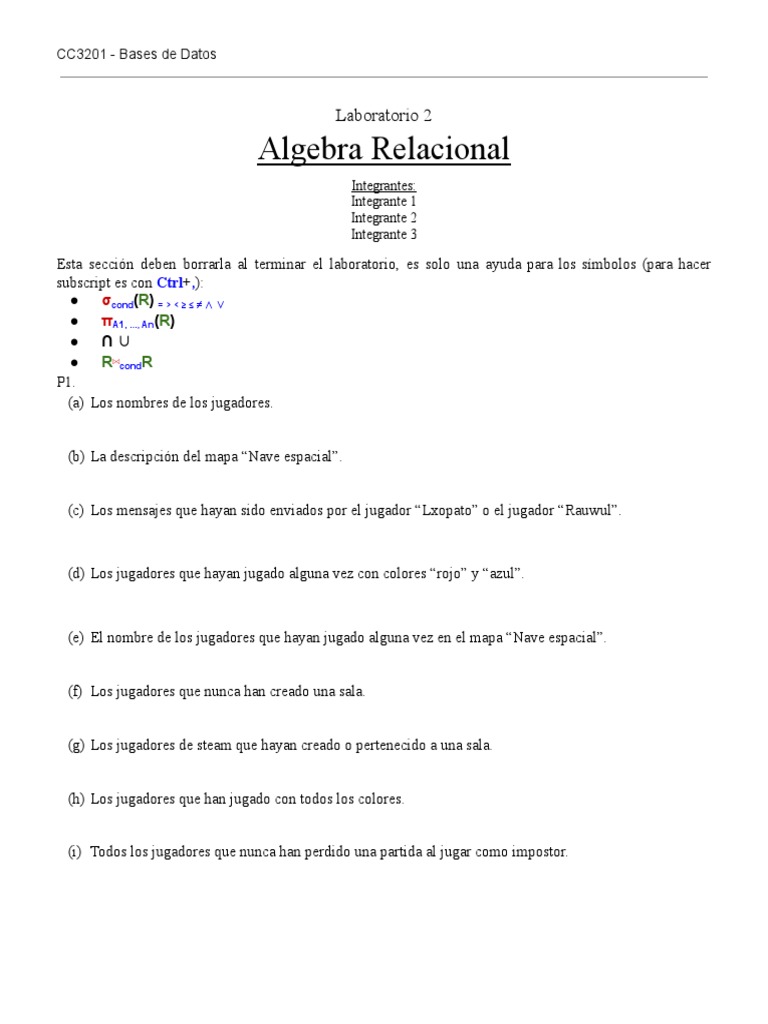 Template Algebra Relacional | PDF