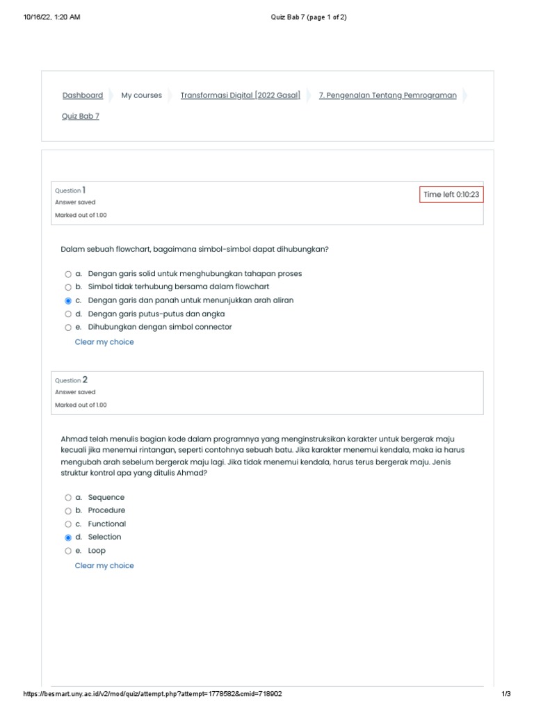 Soal Ujian Bab 7 Pemrograman Dasar | PDF