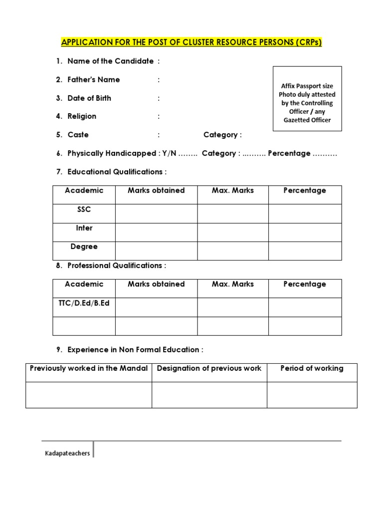 CRP (Cluster Resource Person) S Application | PDF