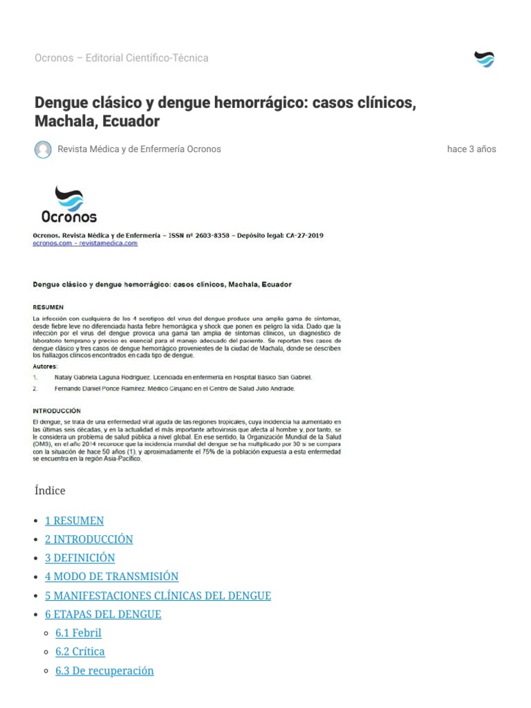 Dengue Clásico y Dengue Hemorrágico - Casos Clínicos | PDF ...