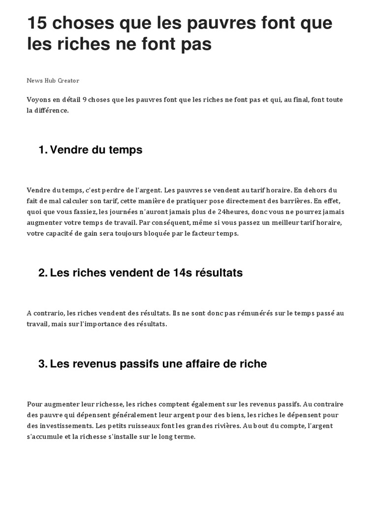 15 Choses Que Les Riches Ne Font Pas | PDF