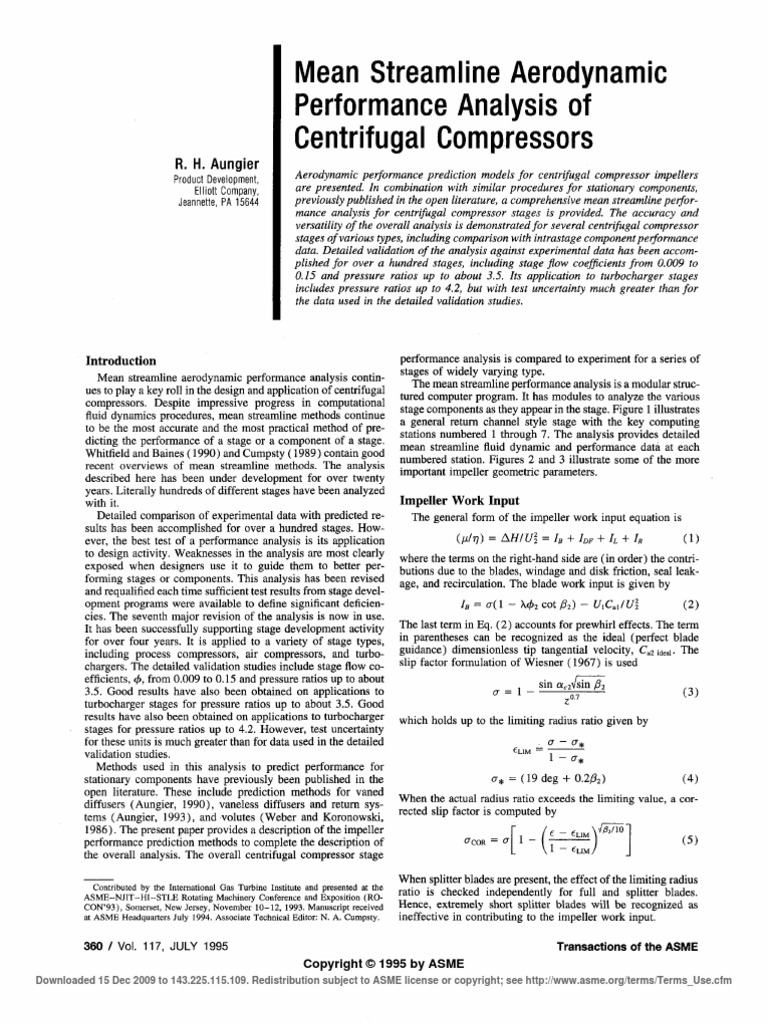Mean Streamline Aerodynamic Performance Analysis of Centrifugal ...