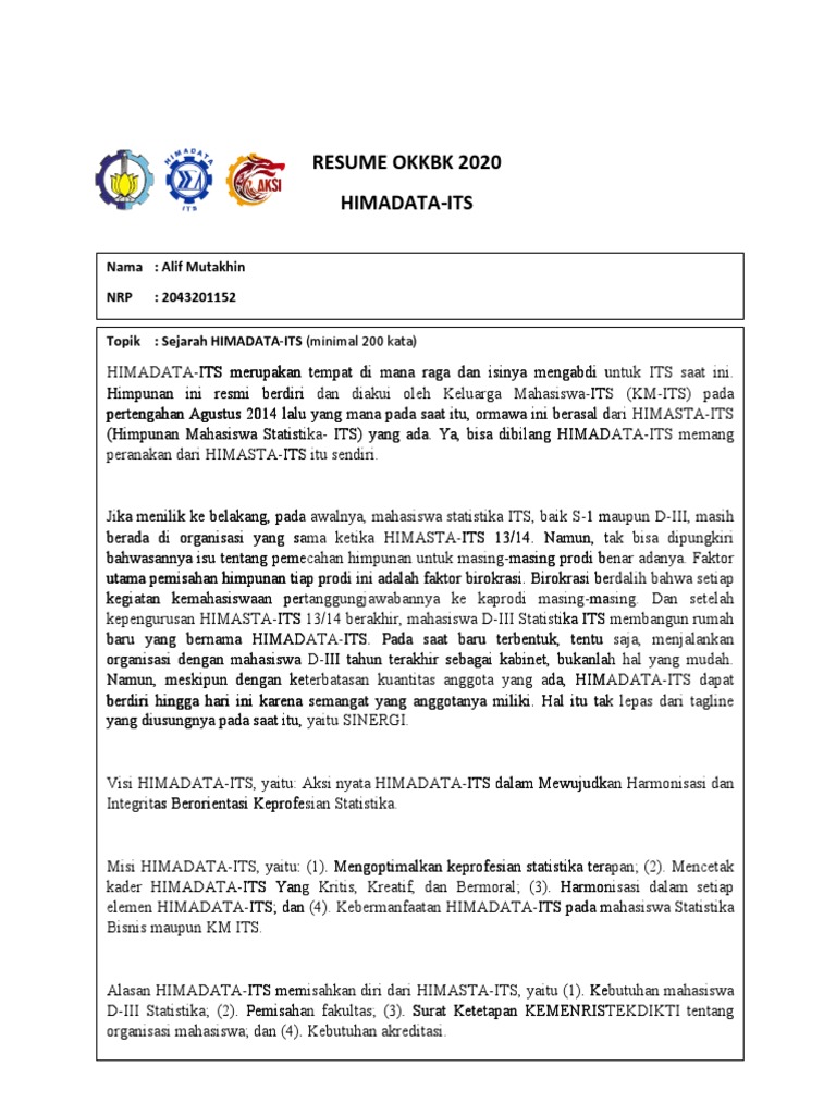 Sejarah HIMADATA-ITS - 152 - Alif Mutakhin | PDF
