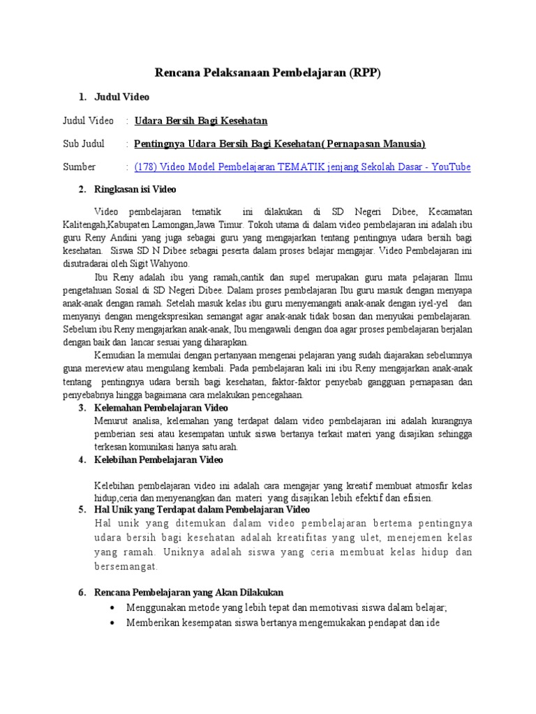 Rpp1 Video Pembelajaran 1 | PDF