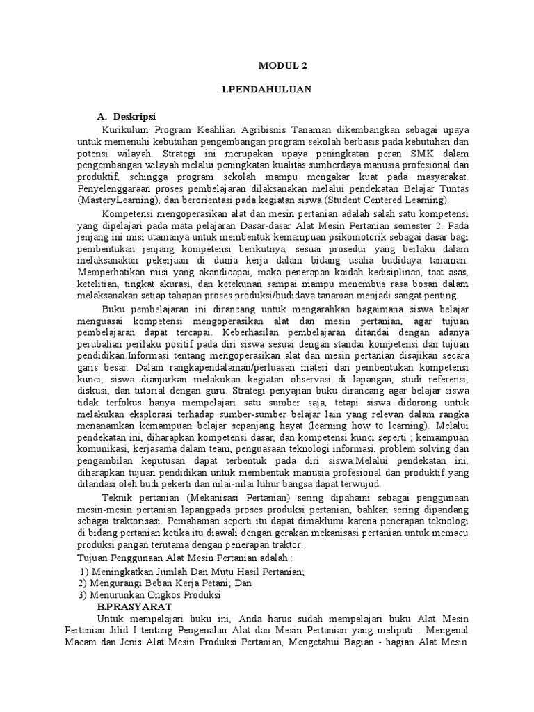 "Kurikulum Agribisnis: Operasi Mesin" | PDF
