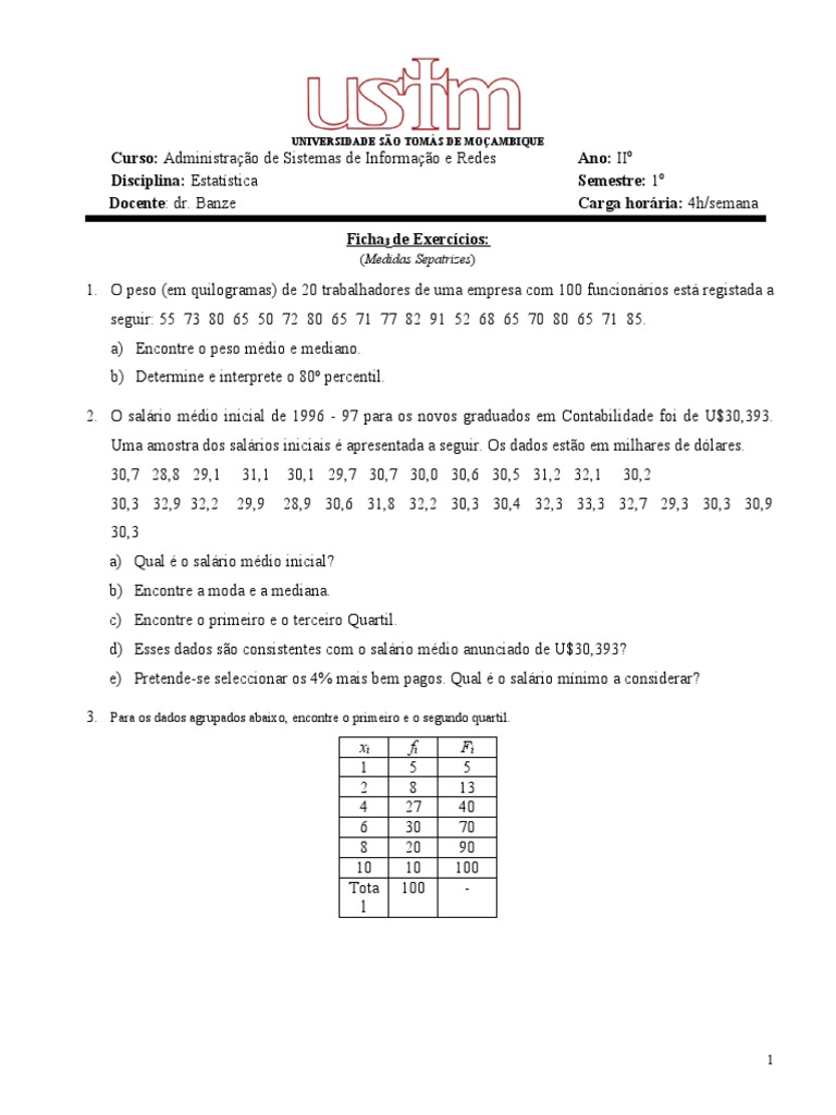 Ficha 03 Medidas Separatrizes | PDF