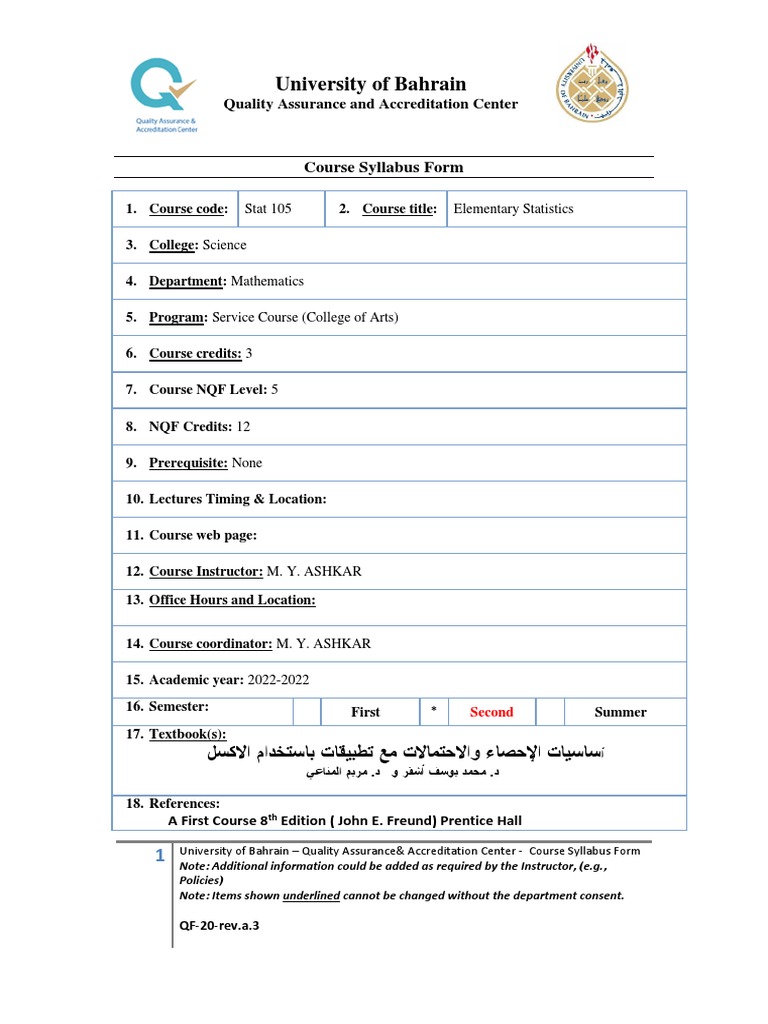 STAT105 Syllabus 2021 2022 2 Modified | PDF | Regression Analysis | Probability Distribution