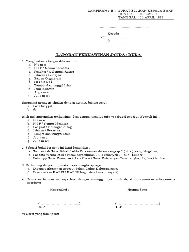 Blangko Laporan Perkawinan Janda - Duda | PDF